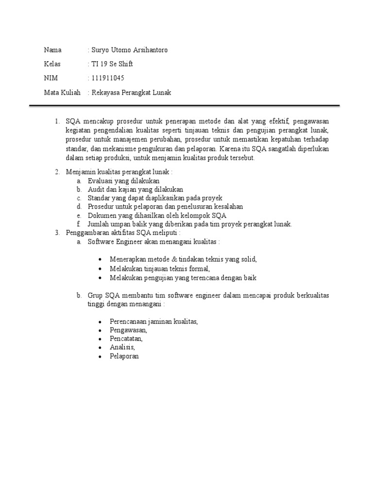 Tugas Rekayasa Perangkat Lunak Suryo Utomo A | PDF | Teknologi & Rekayasa