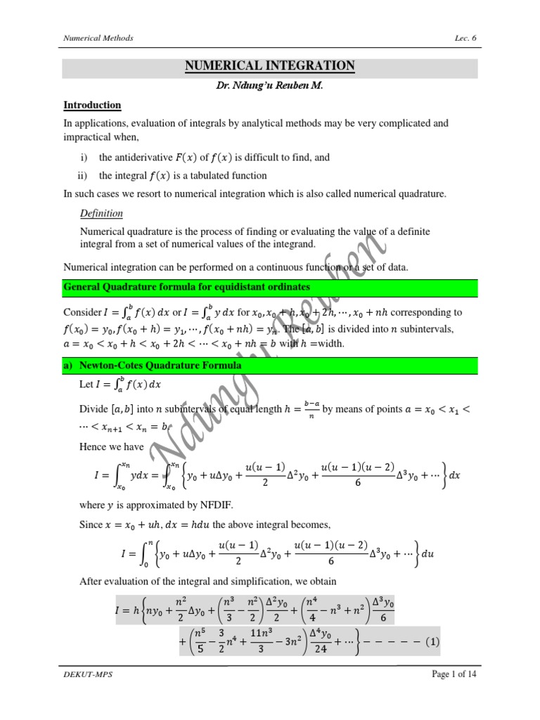SMA 3261 - Lecture 6 - Numerical Integration | PDF | Integral | Numerical Analysis