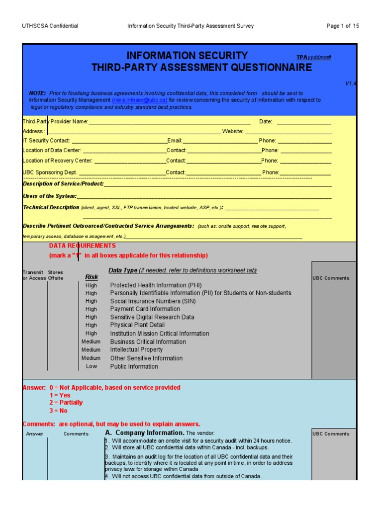 3rd Party Outsourcing Information Security Assessment Questionnaire V1 ...