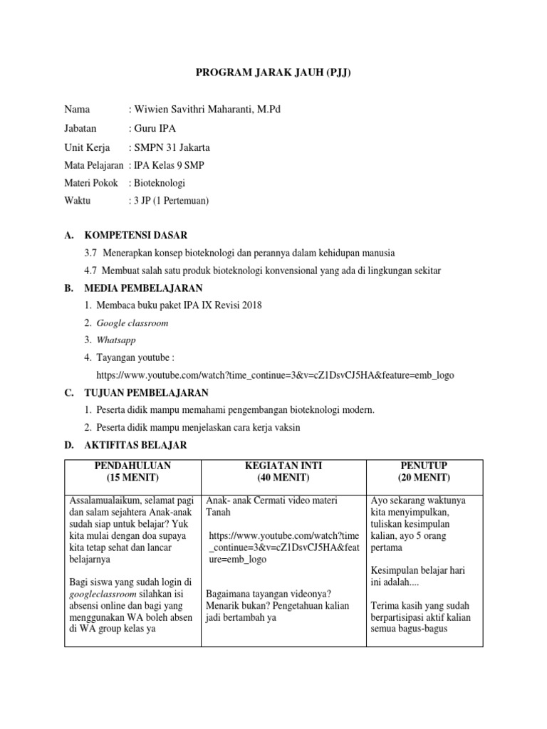 Sri - 2.a RPP Sederhana PJJ SMP Buatan Guru | PDF