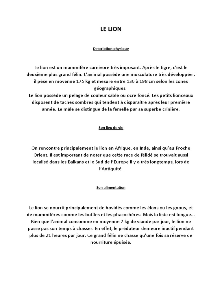 Le Lion | PDF | Lion | Felidae