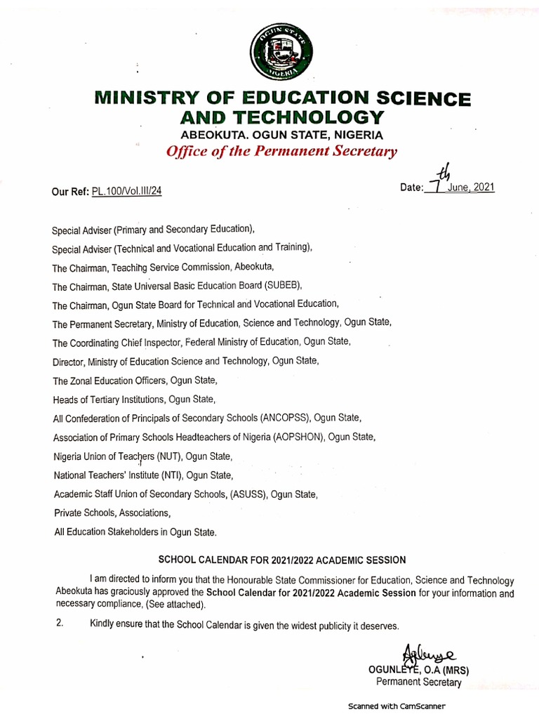 School Calendar For 2021-2022 Academic Session | PDF