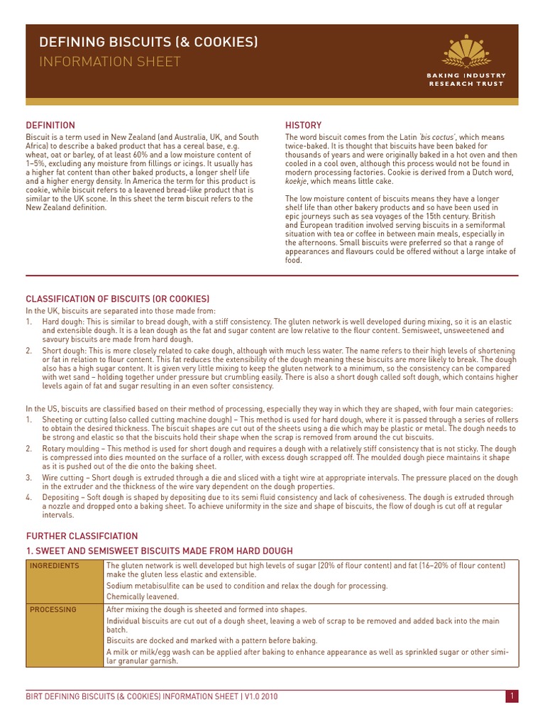 Classification and Production Methods of Biscuits and Cookies: An In ...