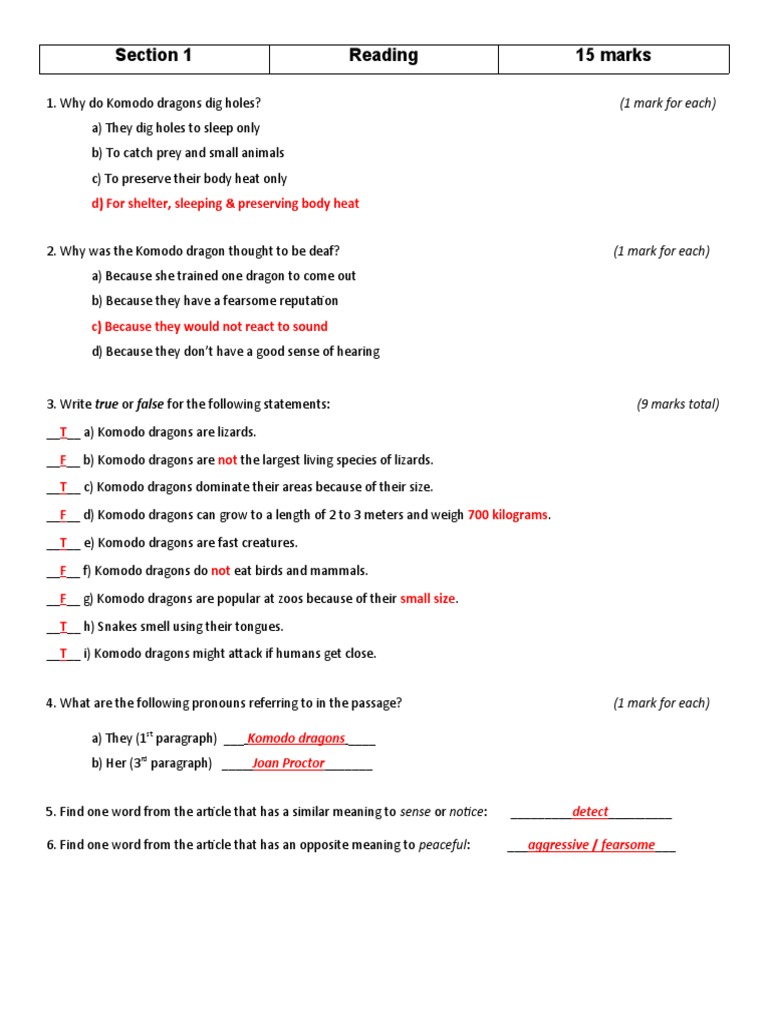 EL111 Midterm Sample - Answer Key | PDF | Komodo Dragon | Lizard