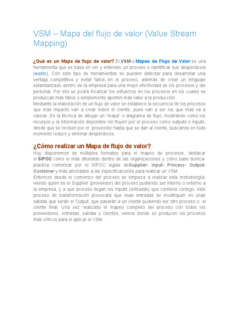 VSM - Mapa Del Flujo de Valor (Value Stream Mapping) | PDF