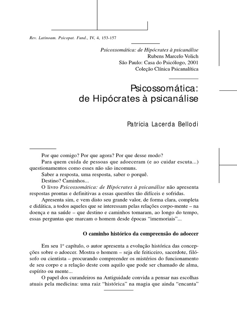 Psicossomatica de Hipocrates A Psicanalise | PDF | Medicina ...