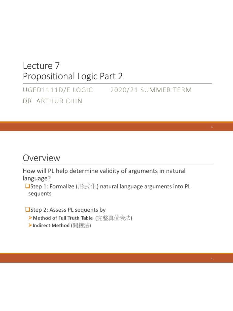 Lecture 7 Propositional Logic Part 2 | PDF | Inference | Logical Consequence