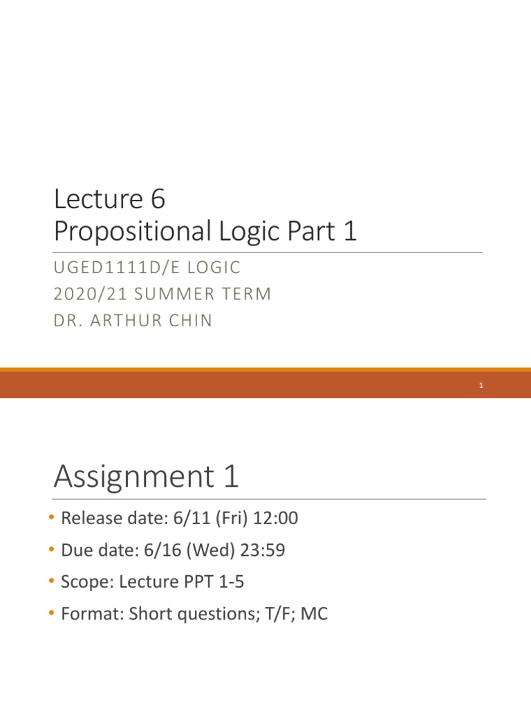 Lecture 6 Propositional Logic Part 1 | PDF | Logic | Mathematical Logic