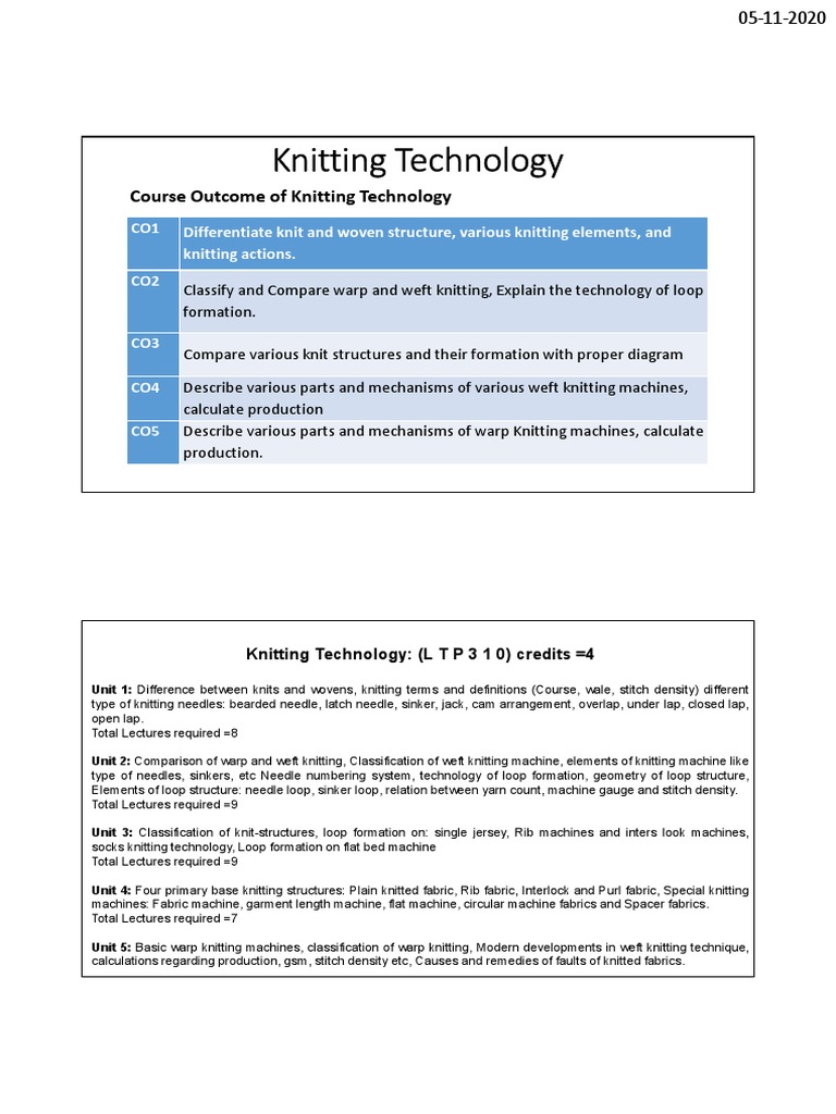 Introduction To Knitting Technology | PDF | Knitting | Textiles