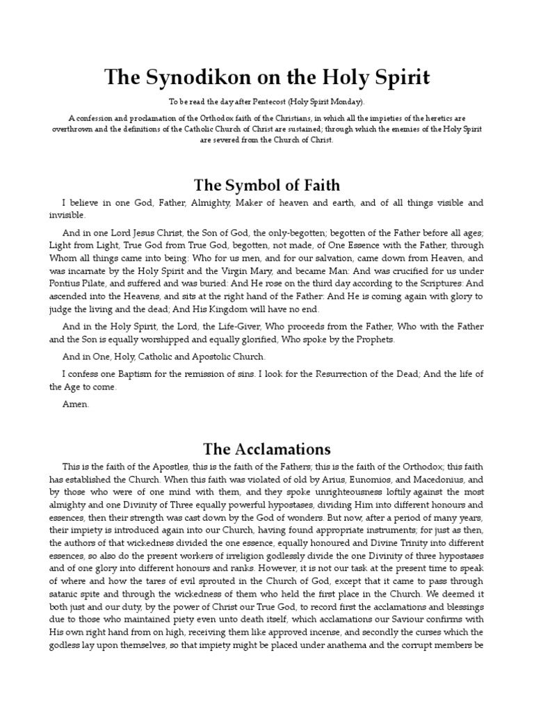 Synodikon of the Holy Spirit | PDF | God The Father | Trinity