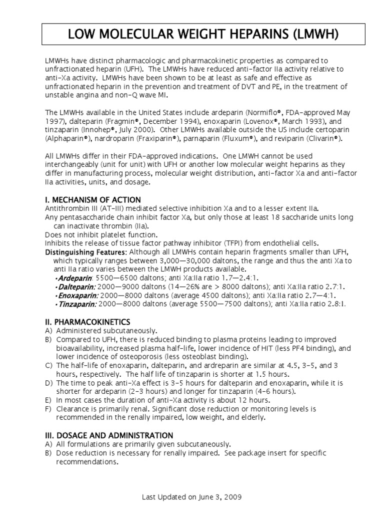 Low Molecular Weight Heparins (LMWH) : I. Mechanism of Action | PDF ...