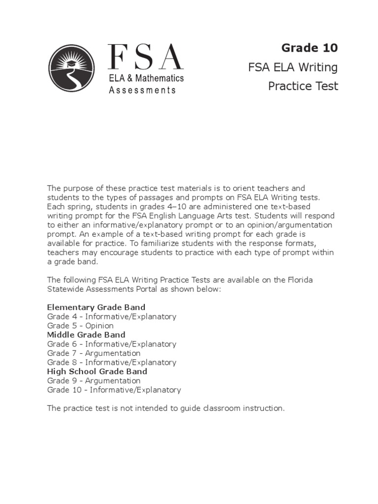FSA ELA Writing Practice Test: Grade 10 | PDF | Sewing | Clothing