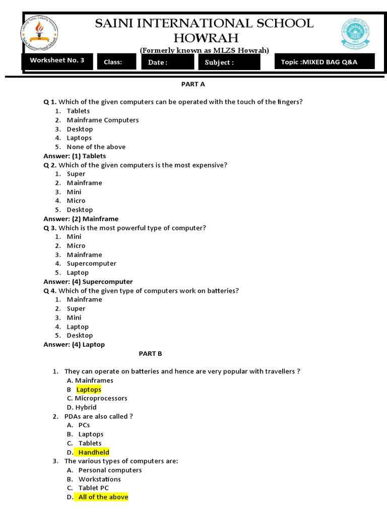 Class 3 Comp Worksheet No3 | PDF | Personal Computers | Desktop Computer