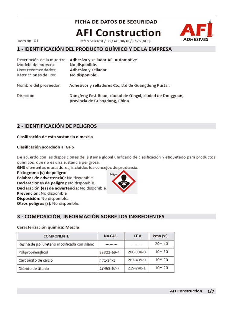 Hoja Seguridad Afi Construction | PDF | Agua | Solubilidad