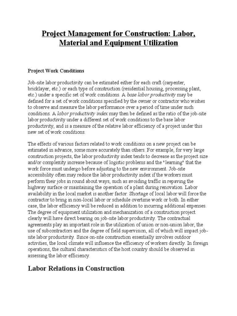 Project Management For Construction | PDF | Labour Economics ...