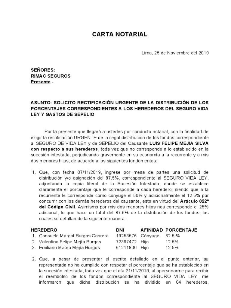 Carta Reclamo A Rimac - 2 | PDF | Intestacy | Justicia