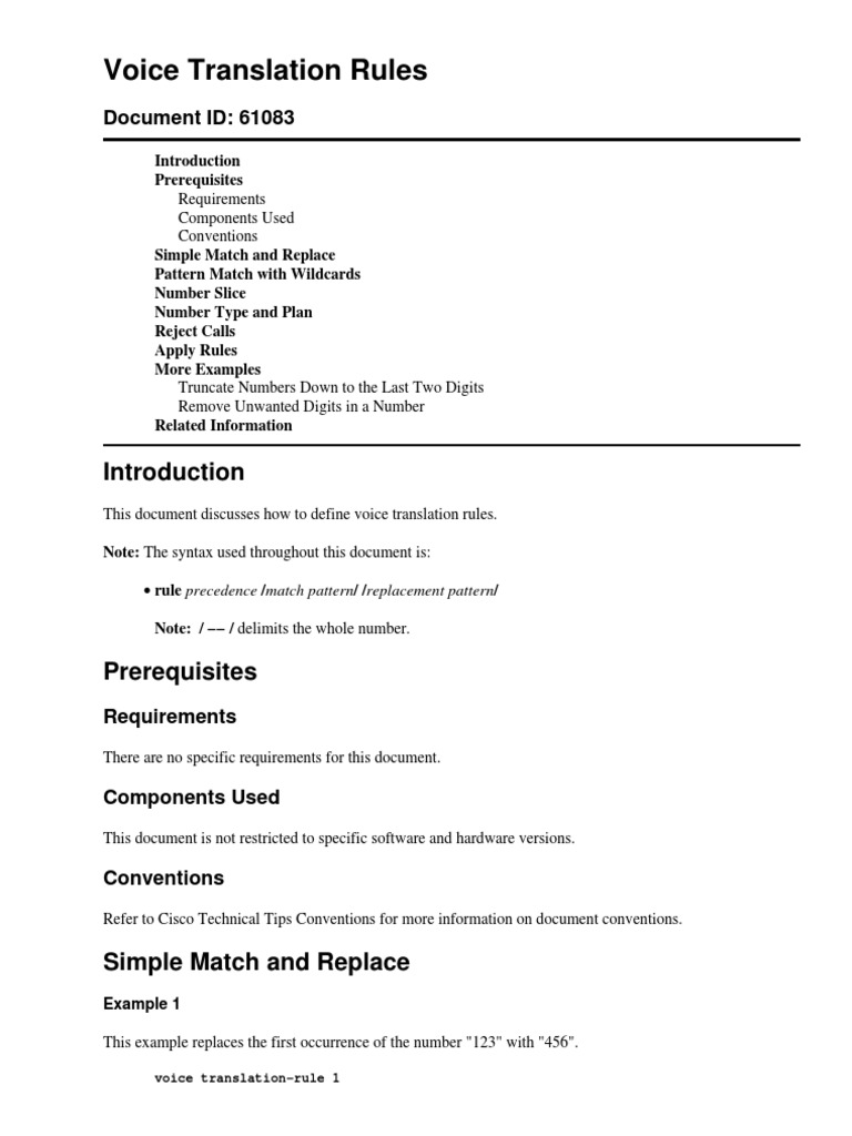 Voice Translation Rules: Document ID: 61083 | PDF | Computers