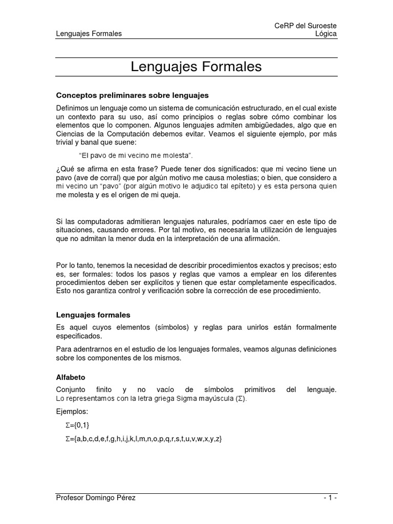 1.1 Lenguajes Formales | PDF | Conjunto (Matemáticas) | Razonamiento ...