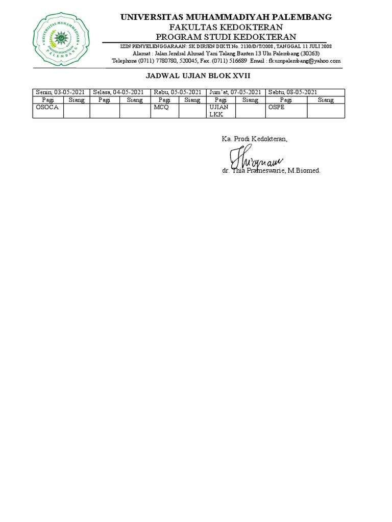 Jadwal Ujian Blok 17 | PDF