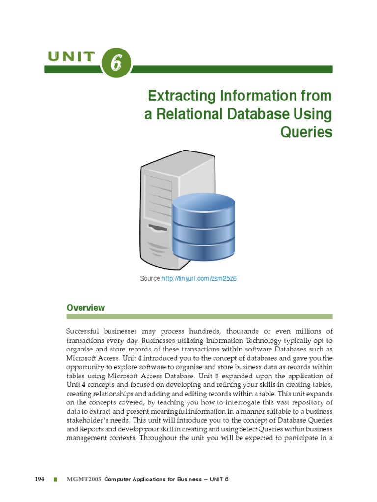 Unit 6 - Extracting Information From A Relational Database Using ...