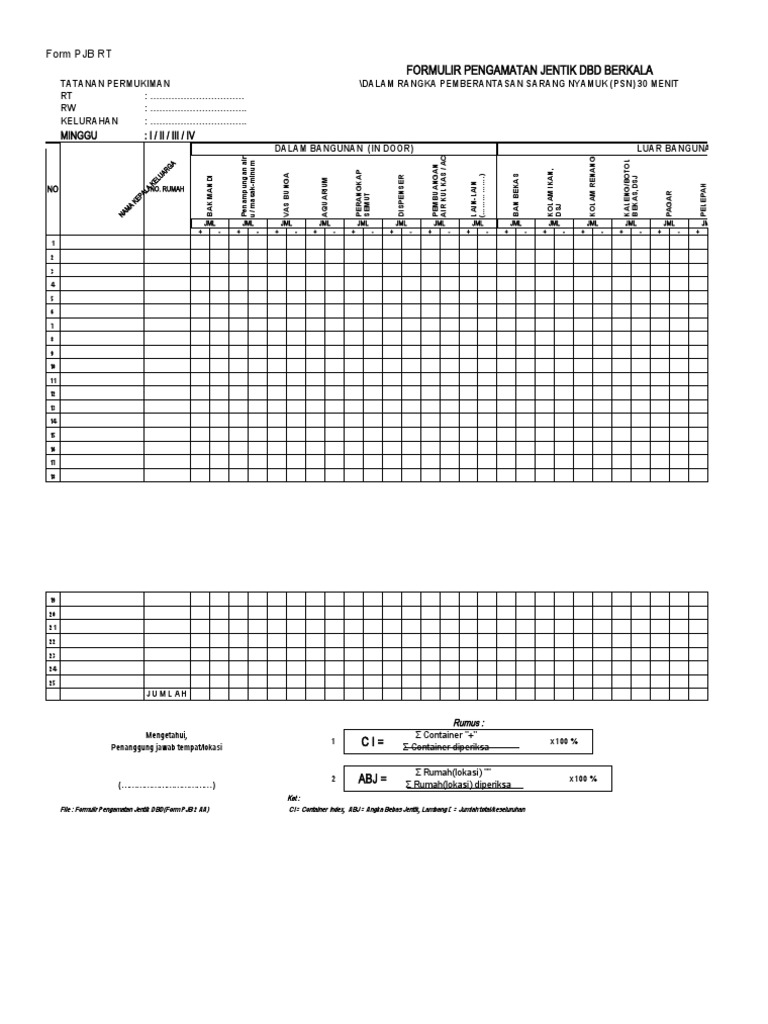 Formulir PJB DBD Kader Jumantik Per RT. 003 | PDF