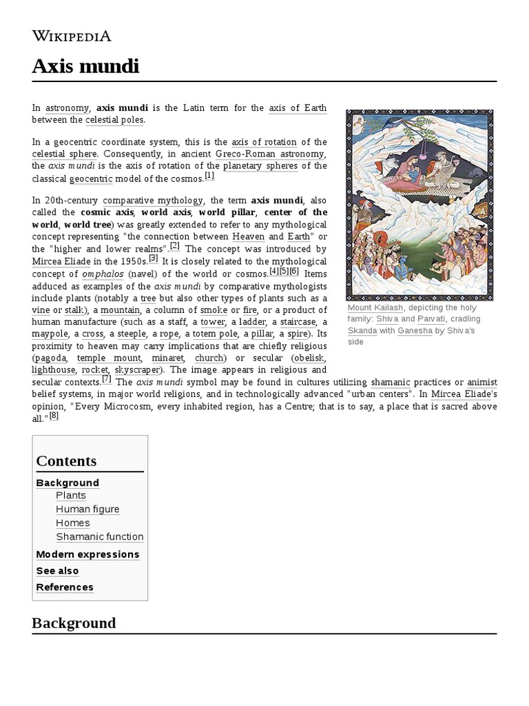 Axis Mundi: World, World Tree) Was Greatly Extended To Refer To Any ...