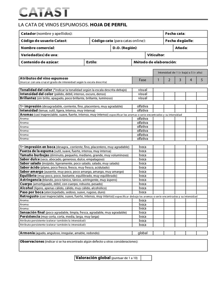 Hoja de Perfil - Vinos Espumosos | PDF | Sabor | Vino