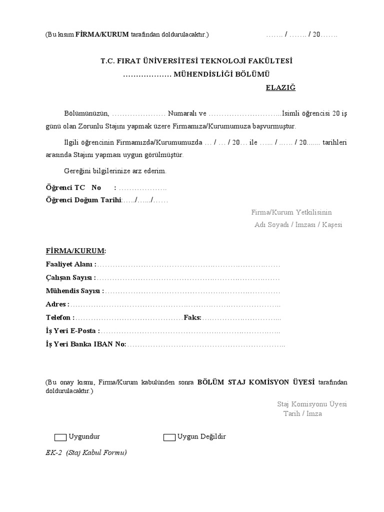 Ek-2 Staj Kabul Formu | PDF
