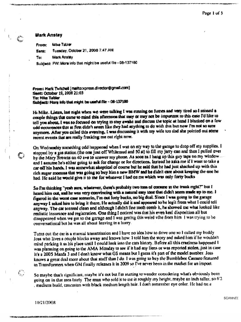 E-Mail Sent To EPS Southwest Division Det. Mike Tabler | PDF