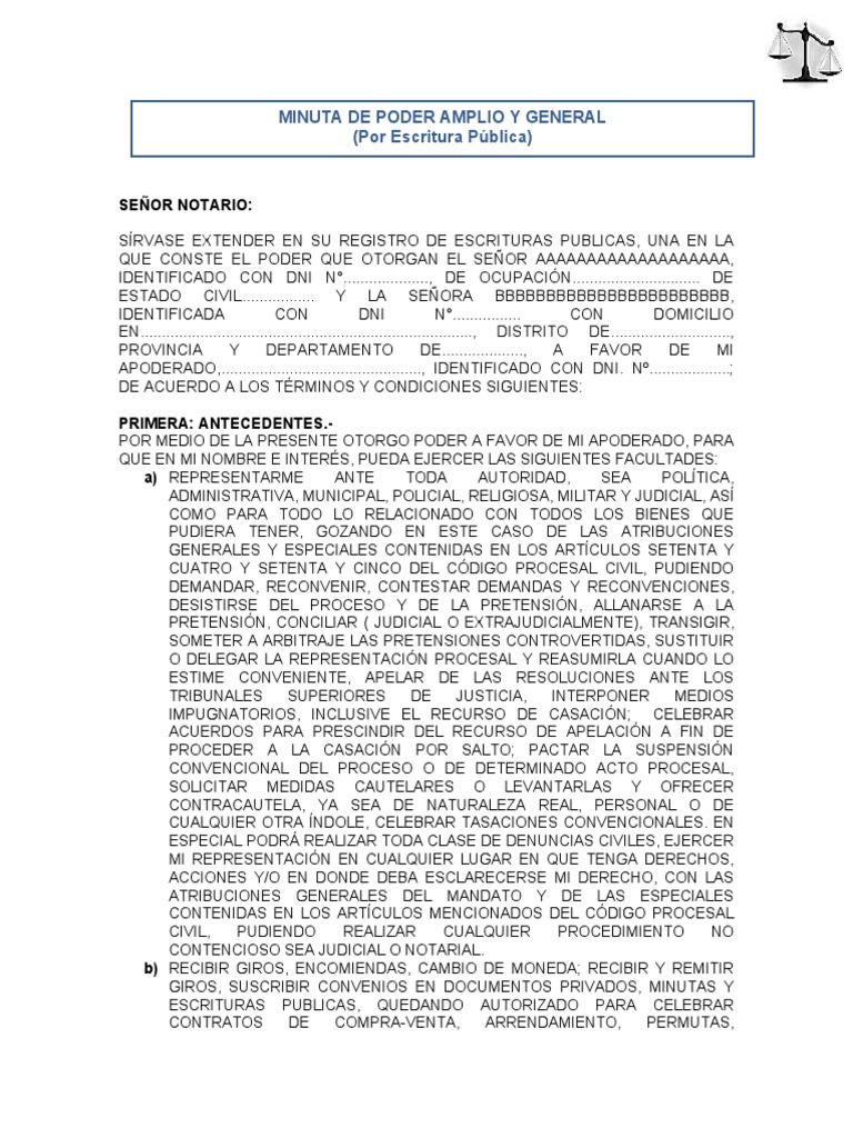 Poder Amplio y General | Descargar gratis PDF | Ley procesal | Hipoteca ...