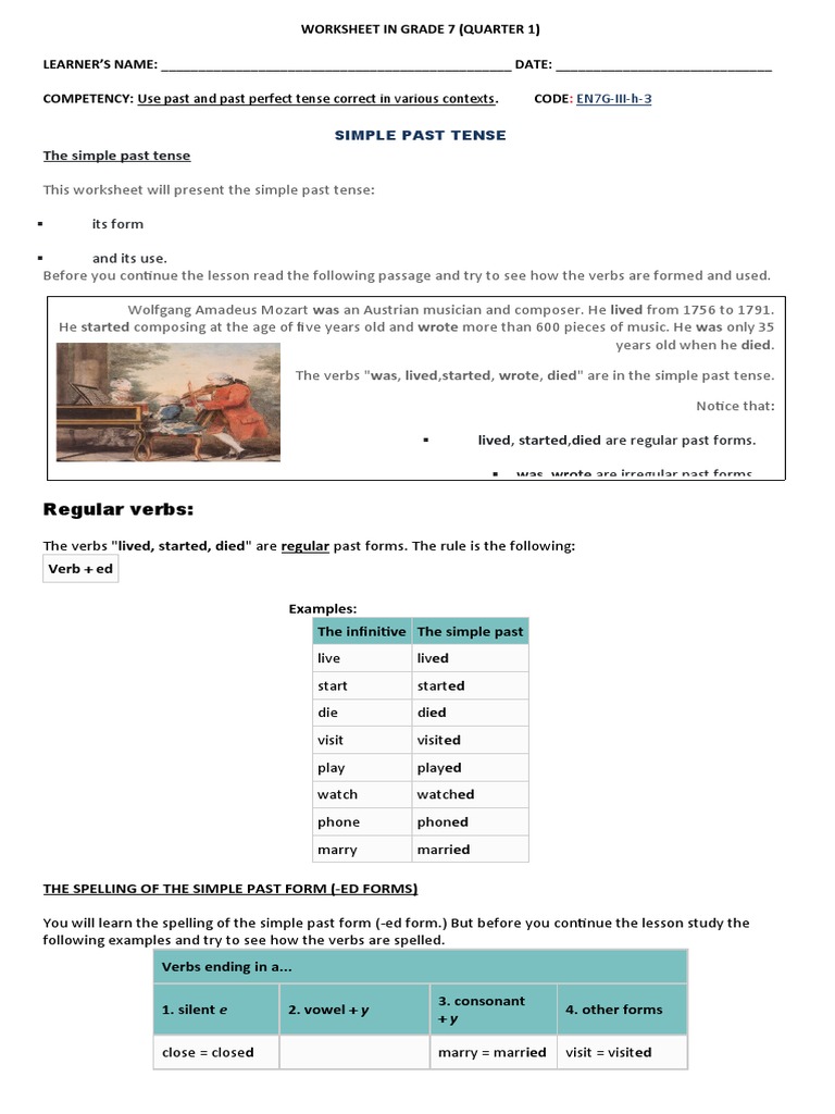 Simple Past Tense Worksheet for Grade 7 | PDF | Grammatical Conjugation ...