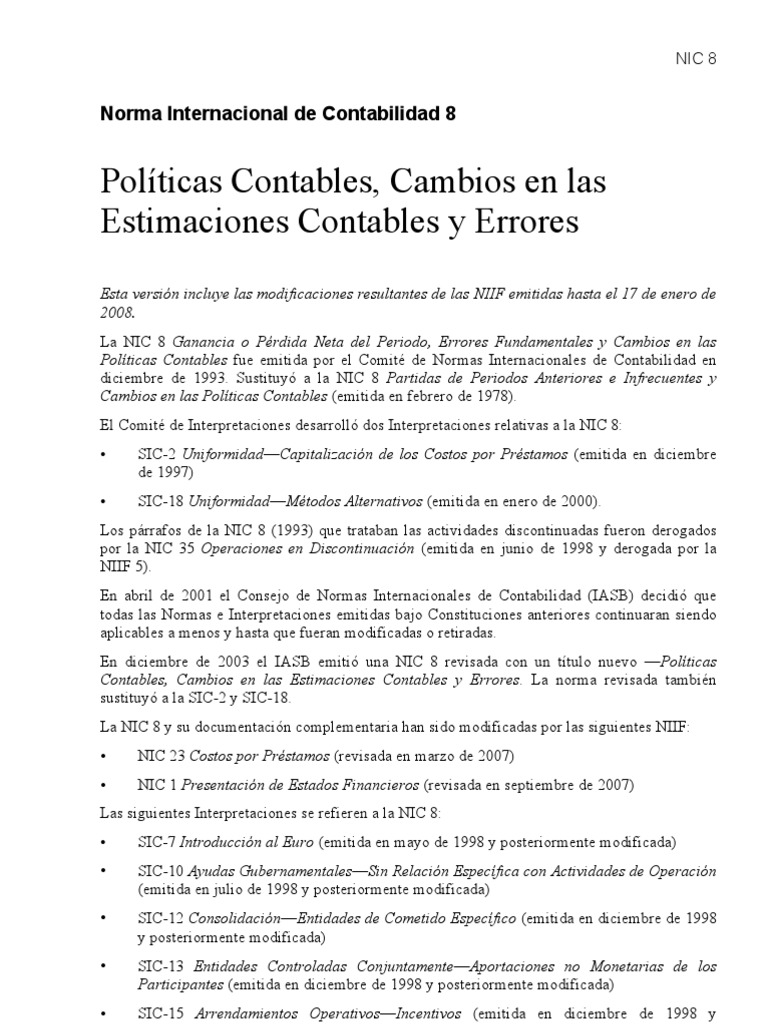 NIC 8 | normas internacionales de INFORMACION FINANCIERA | Contabilidad
