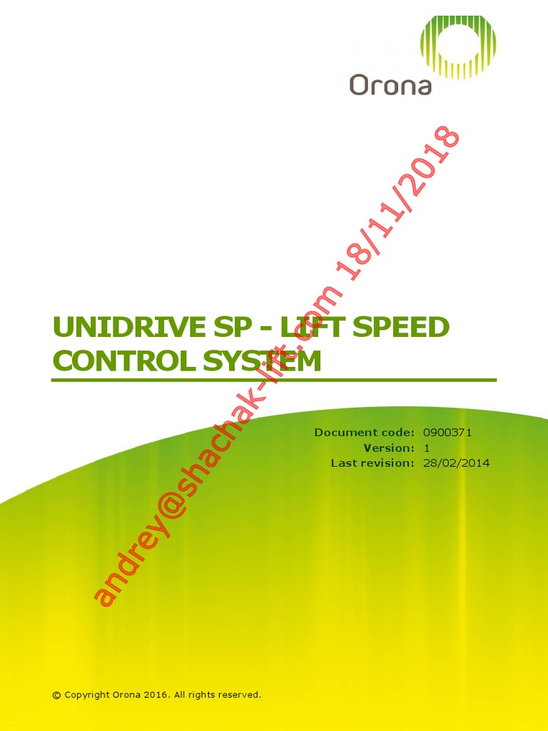 Unidrive SP - Lift Speed Control System: Document Code: Last Revision ...