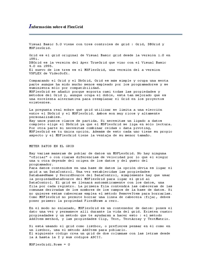 Información Sobre El FlexGrid | PDF | Básico | SQL