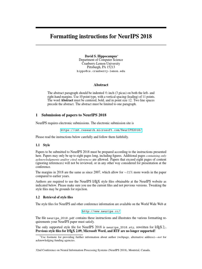 Formatting instructions for submissions to NeurIPS 2018 | PDF | Note ...