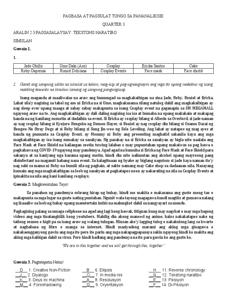 Pagbasa at Pagsulat Tungo Sa Pananaliksik A2.36565 | PDF