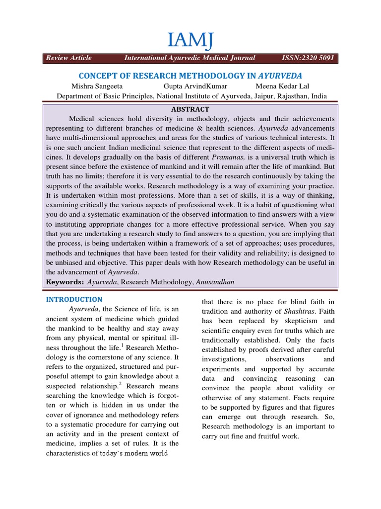 Concept of Research Methodology in Ayurveda | PDF | Ayurveda ...