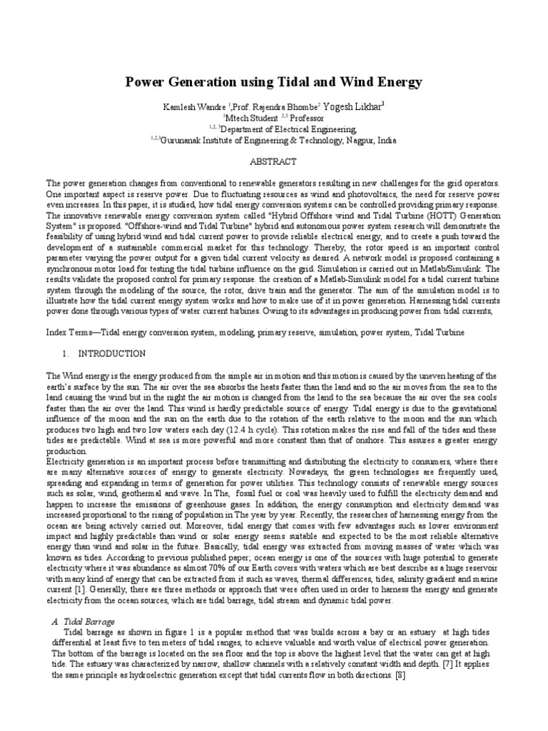Power Generation Using Tidal and Wind Energy | PDF | Energy Development ...