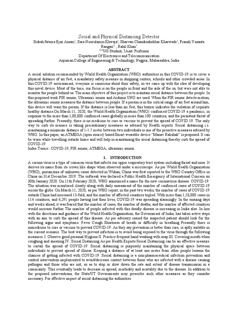 Physical Distancing Detector Pdf Infection Electrical Engineering