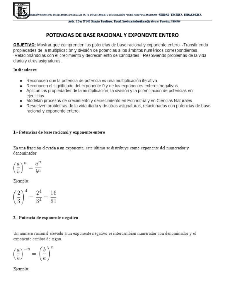 1 M Potencias de Base Racional y Exponente Entero Introduccion | PDF ...
