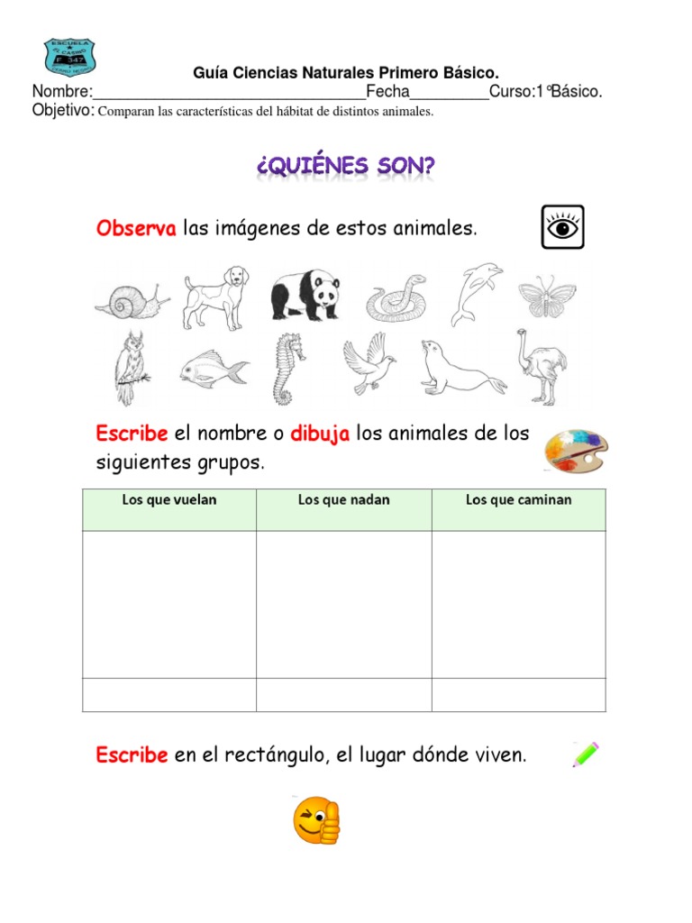 Caracteristicas de Los Animales Primero Básico | PDF