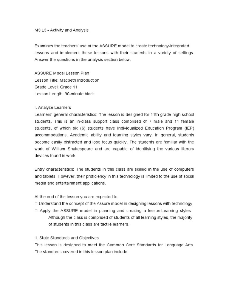 M3 L3 - Activity and Analysis | PDF | Teachers | Teaching