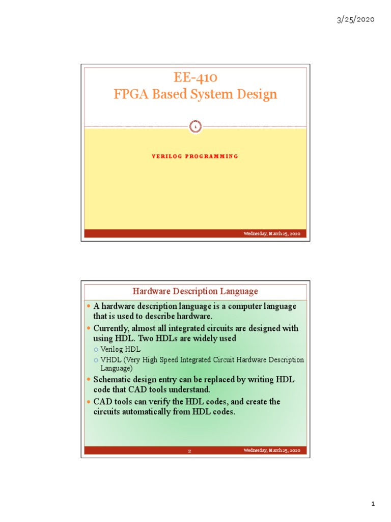 EE-410 FPGA Based System Design: Hardware Description Language | PDF | Hardware Description ...