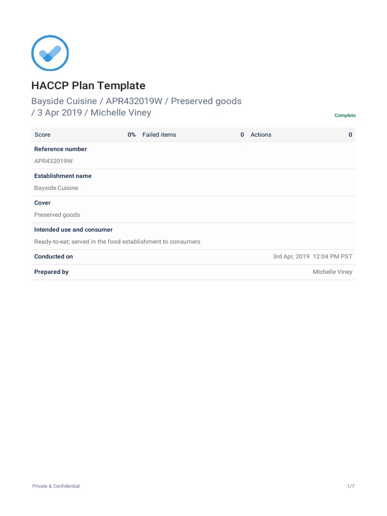 HACCP Plan Template Sample Report | PDF | Mycotoxin | Mold