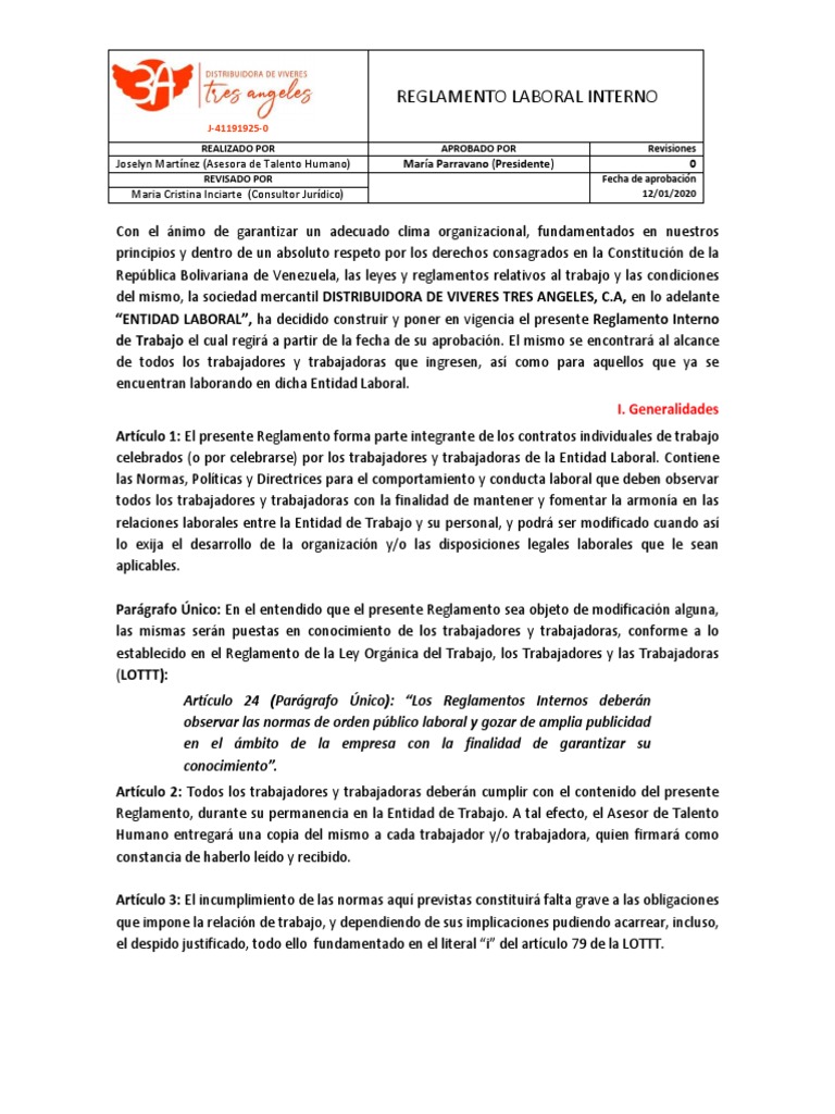 3A Reglamento Interno VERSION FINAL | PDF | Derecho laboral | Regulación