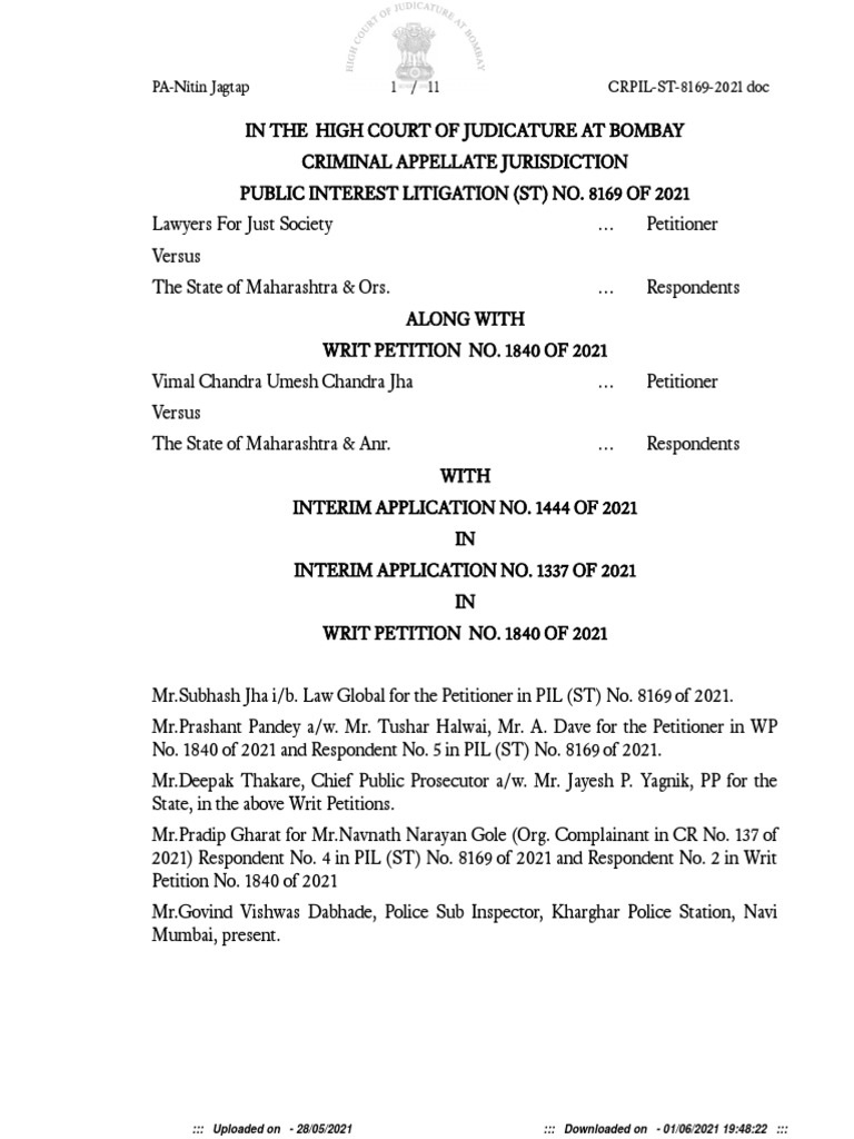 Lawyers For Just Society v. The State of Maharashtra & Ors. With Vimal ...