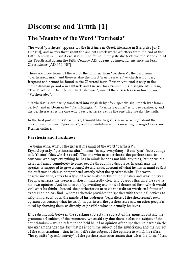 The Meaning and Evolution of The Word Parrhesia | PDF | Rhetoric | Truth