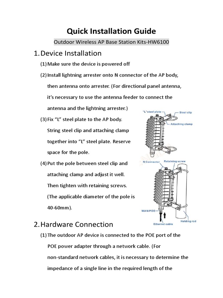 Quick Installation Guide-Outdoor Wireless AP Kits-HW6100 | PDF | Wi Fi ...