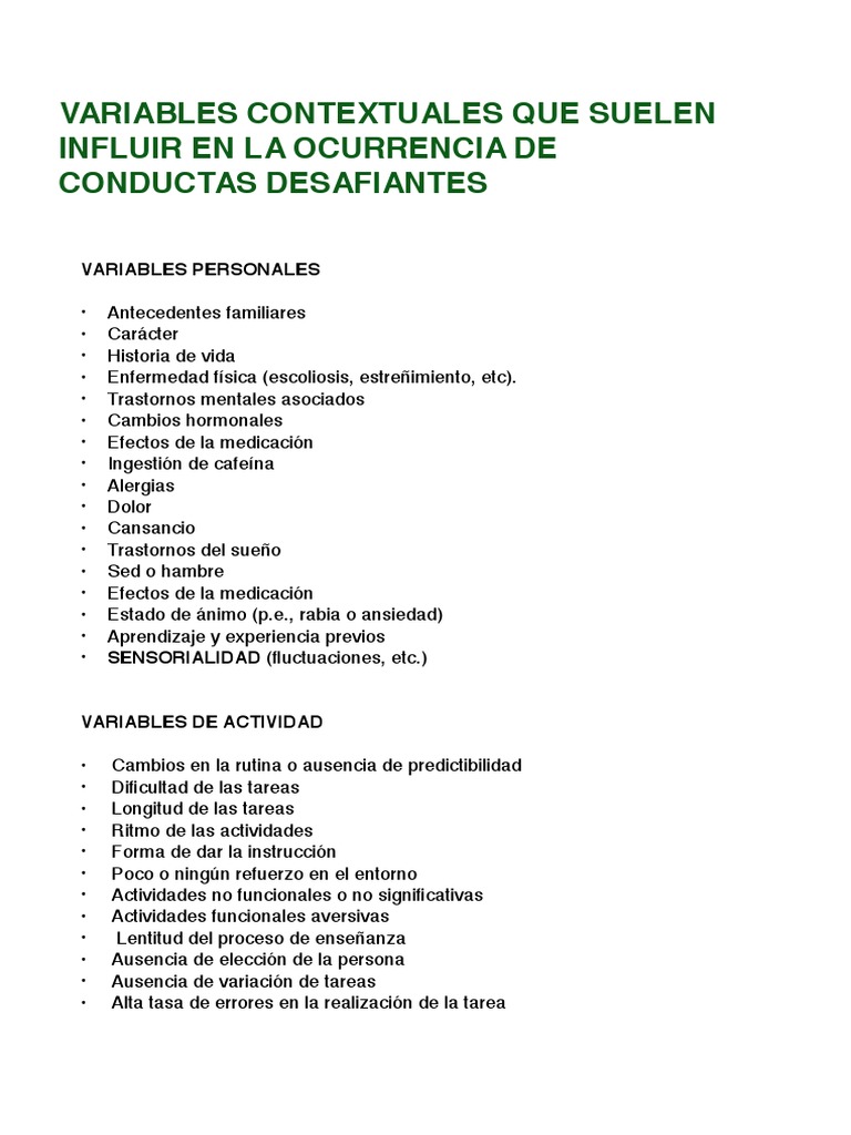 Variables Contextuales Que Pueden Influir en Las Conductas ...
