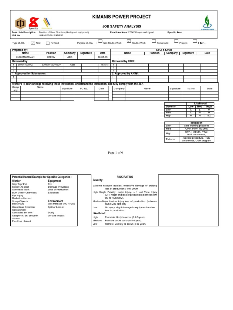 Jsa Erection of Steel Structure | PDF | Personal Protective Equipment ...